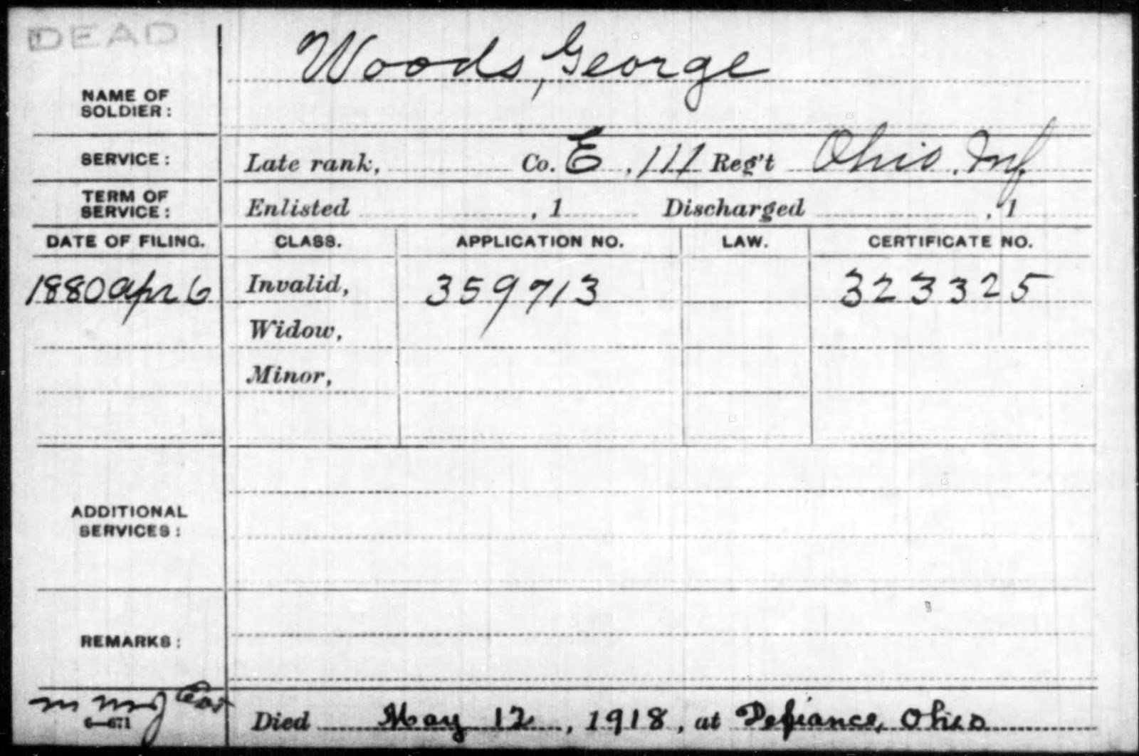 Defiance County, Ohio Genealogy: George A. Woods - Bishop Post, G.A.R.