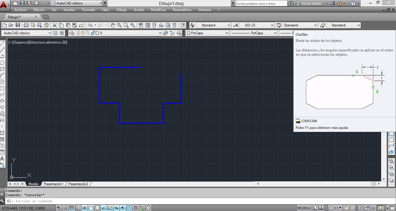 -Seleccionamosel icono CHAFLÁN en la barra modificar