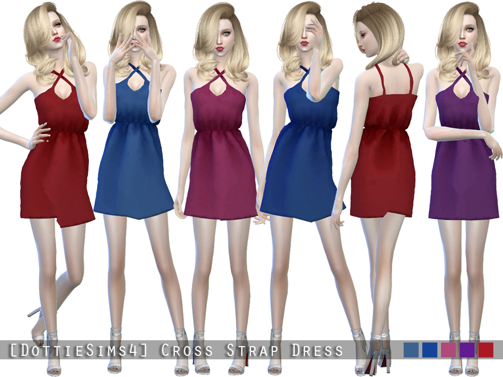Dottie Sims: 【Sims4 Clothing #07】Cross Strap Dress (5 colors)