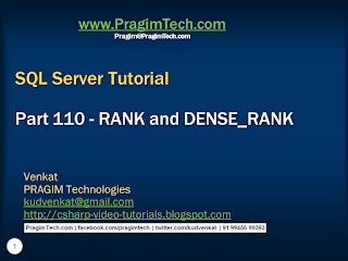Sql server, .net and c# video tutorial: Rank and Dense_Rank in SQL Server