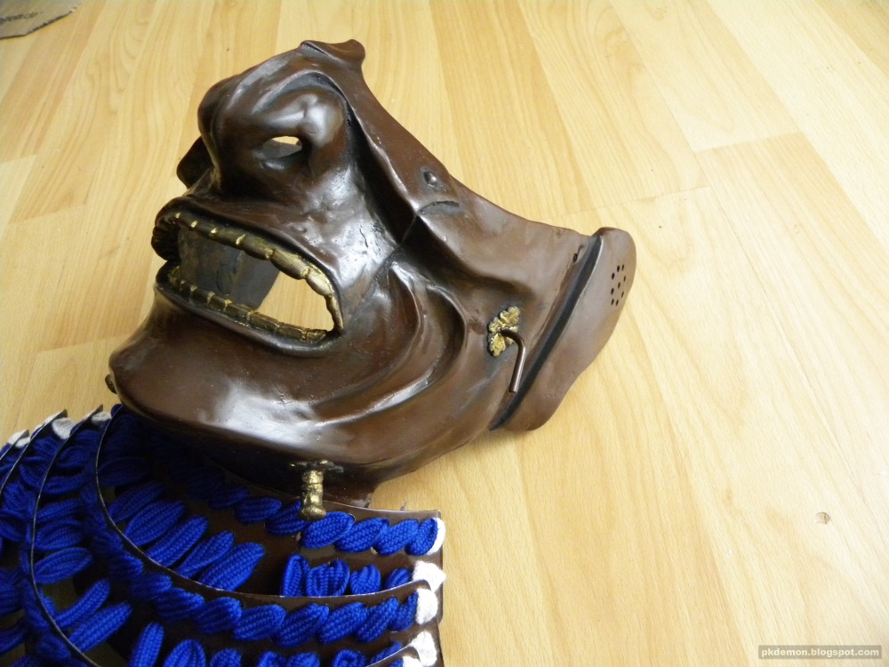 pkDemon Creations: Menpo brown samurai mask with blue lacing