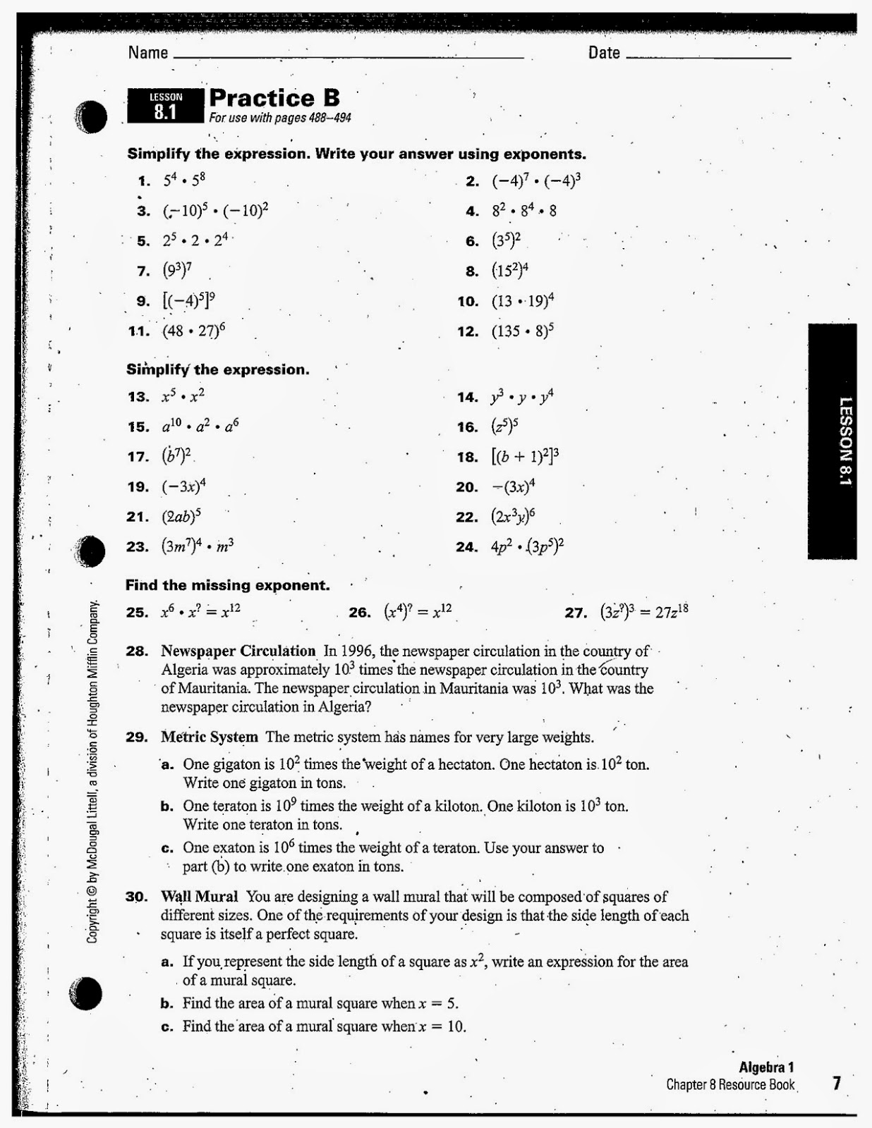 Heidemann 8th Grade Math: Algebra Tuesday/Wednesday 2/18 2/19