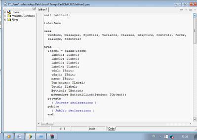 Algoritma Pemrograman Menggunakan Delphi 7: LATIHAN 1 (IF THEN ELSE)
