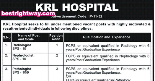 Jobs in KRL Hospital - Best Right Way