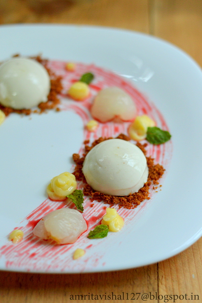 Sweet 'n' Savoury: Lychee pannacotta with Ginger biscuit crumb and ...