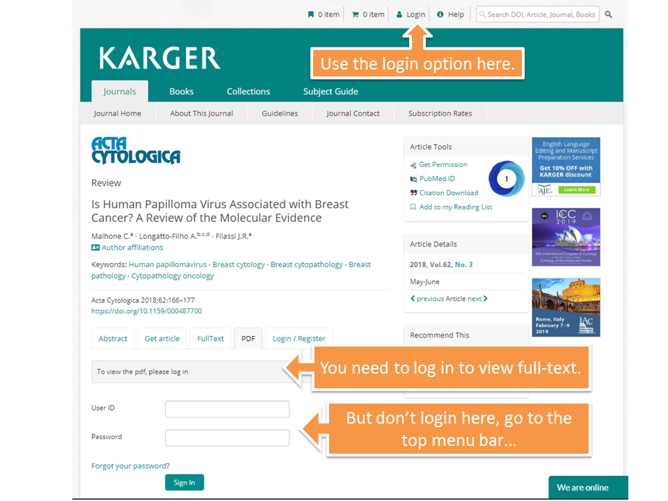 Acta Cytologica Login Instructions