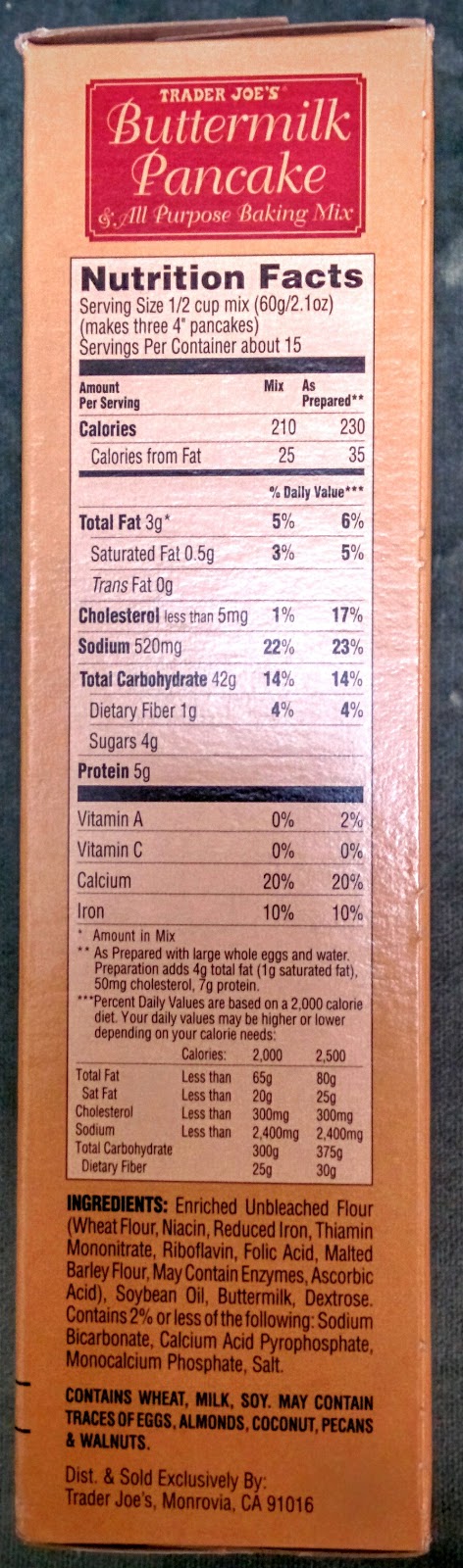 Trader Joe's Nutrition Labels: Trader Joe's Buttermilk Pancake & All ...