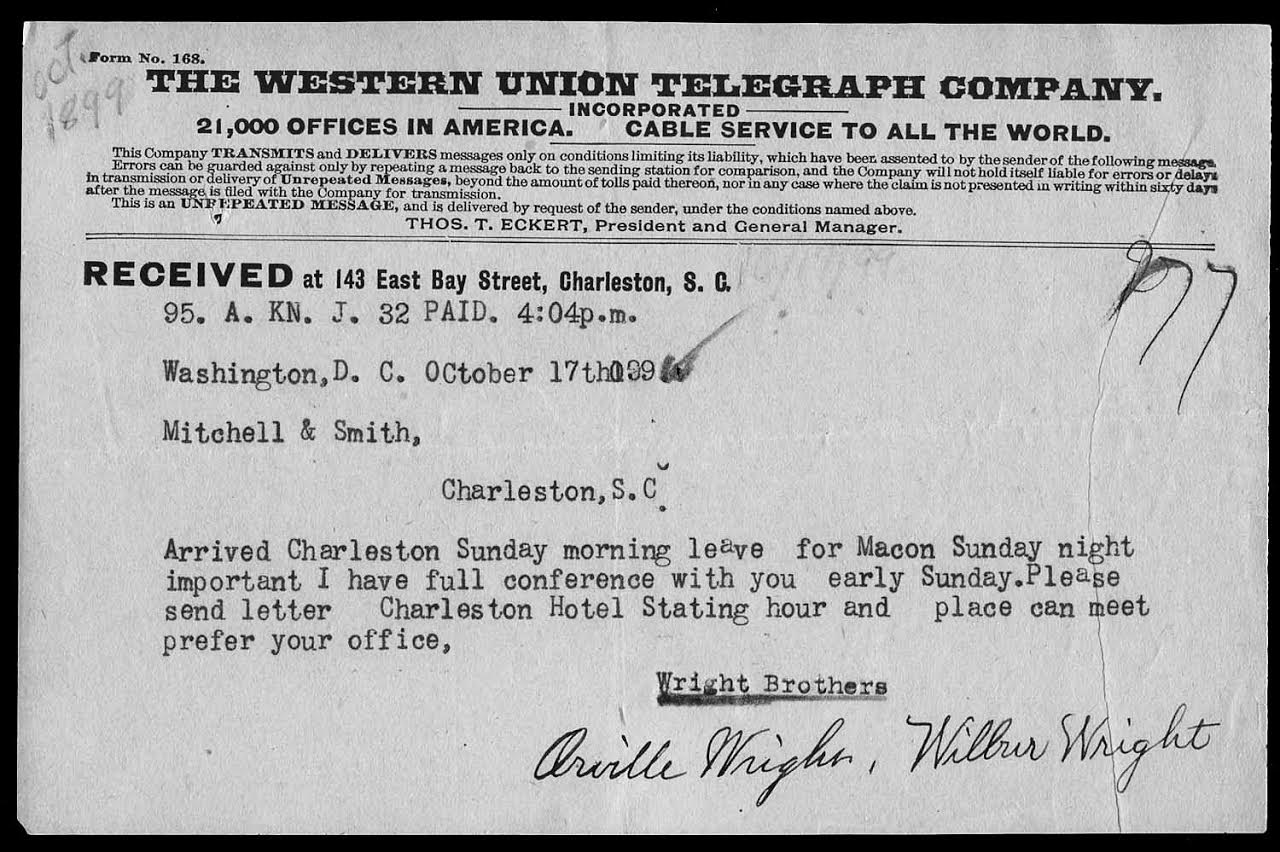 The Wrights: Truth in Aviation History: The Wrights' Telegram to Father ...