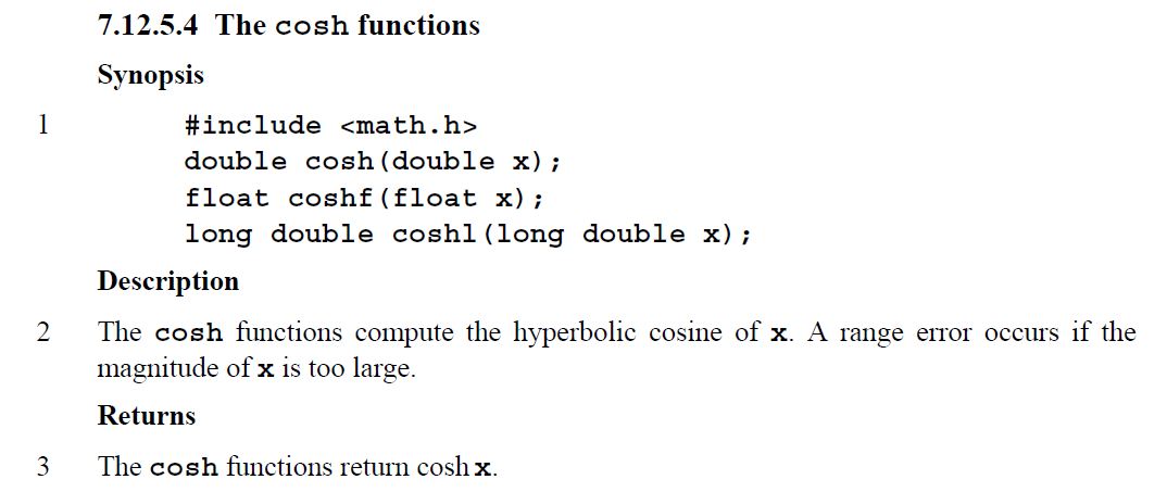 Lessons In Coding: The cosh Function in C & C++