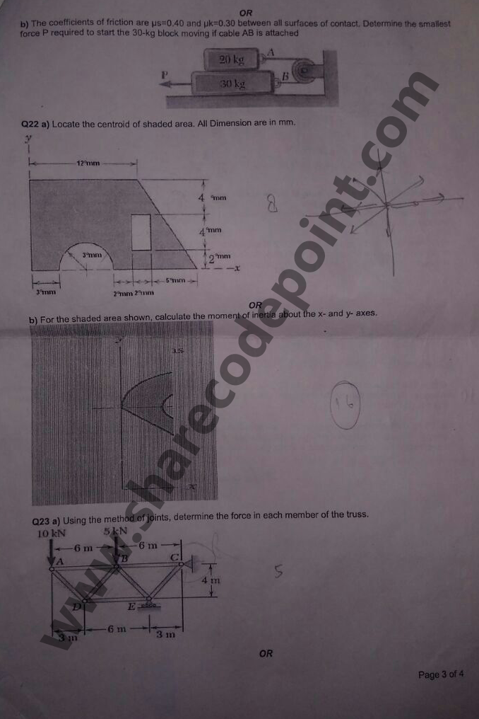 MEC107 : Basic Engineering Mechanics End Term Exam Question Paper - MEC ...