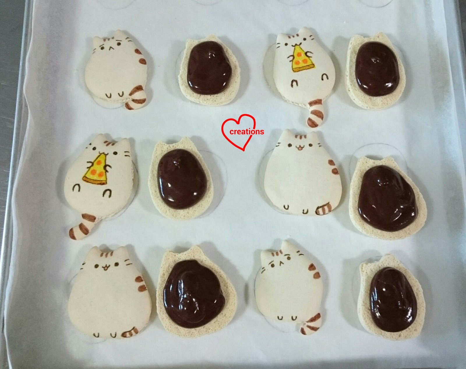 Loving Creations for You: Pusheen Cat Macarons with Dark Chocolate Ganache