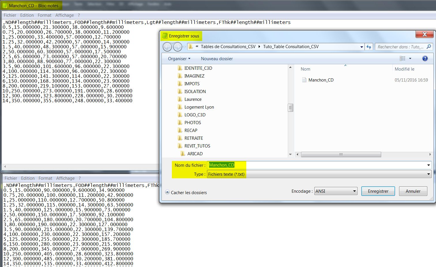 Revit-Mémo: Revit MEP_Les tables de consultation_Fichiers CSV