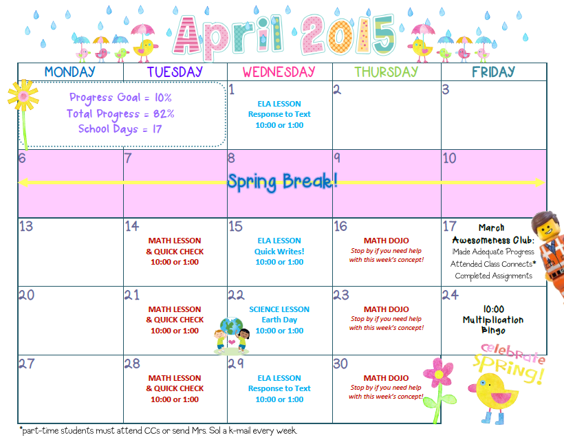 Welcome!: April Calendar