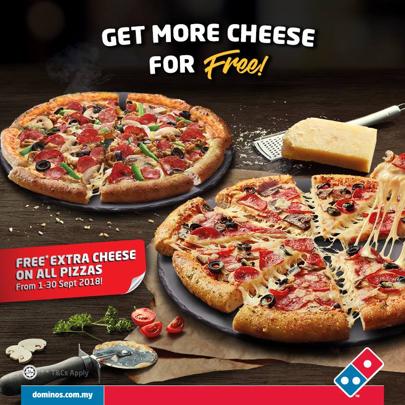 PERCUMA!! LEBIH CHEESE ATAS PIZZA HANYA DI DOMINO'S - MRSLIEZ.COM