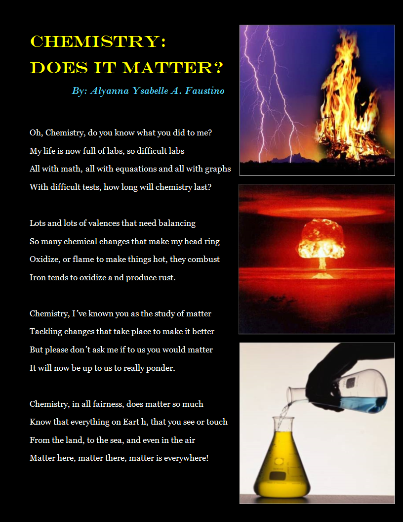 My Journey in Science 10: CHEMISTRY POEMS