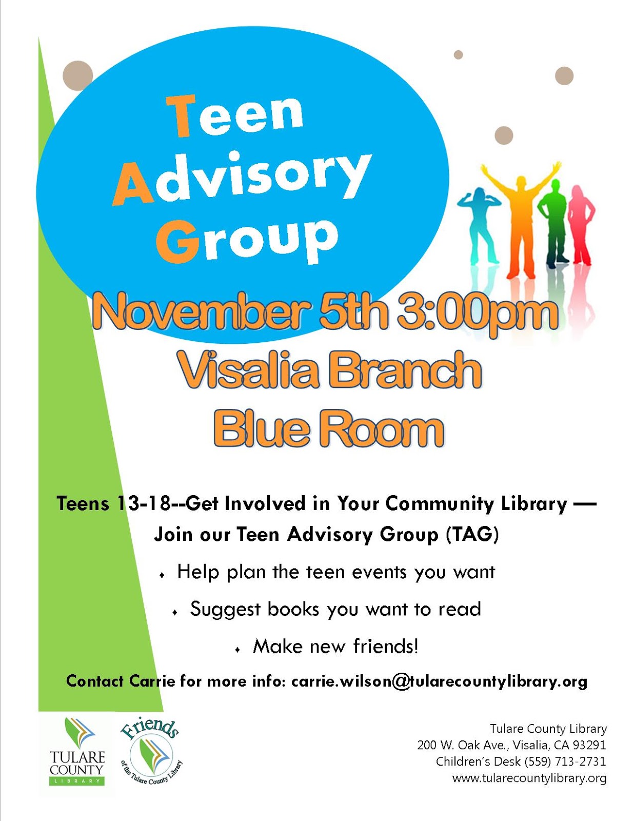 Tulare County Library News and Events: Teen Advisory Group, Sat 11/5 at ...