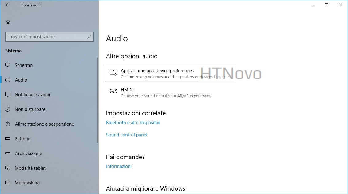 Come regolare singolarmente l'audio delle App in Windows 10