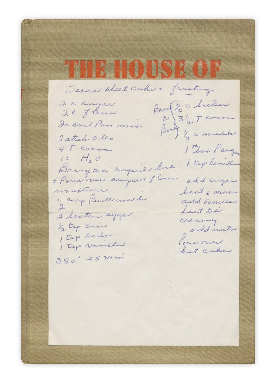 Handwritten Recipes: Texas Sheet Cake and Frosting