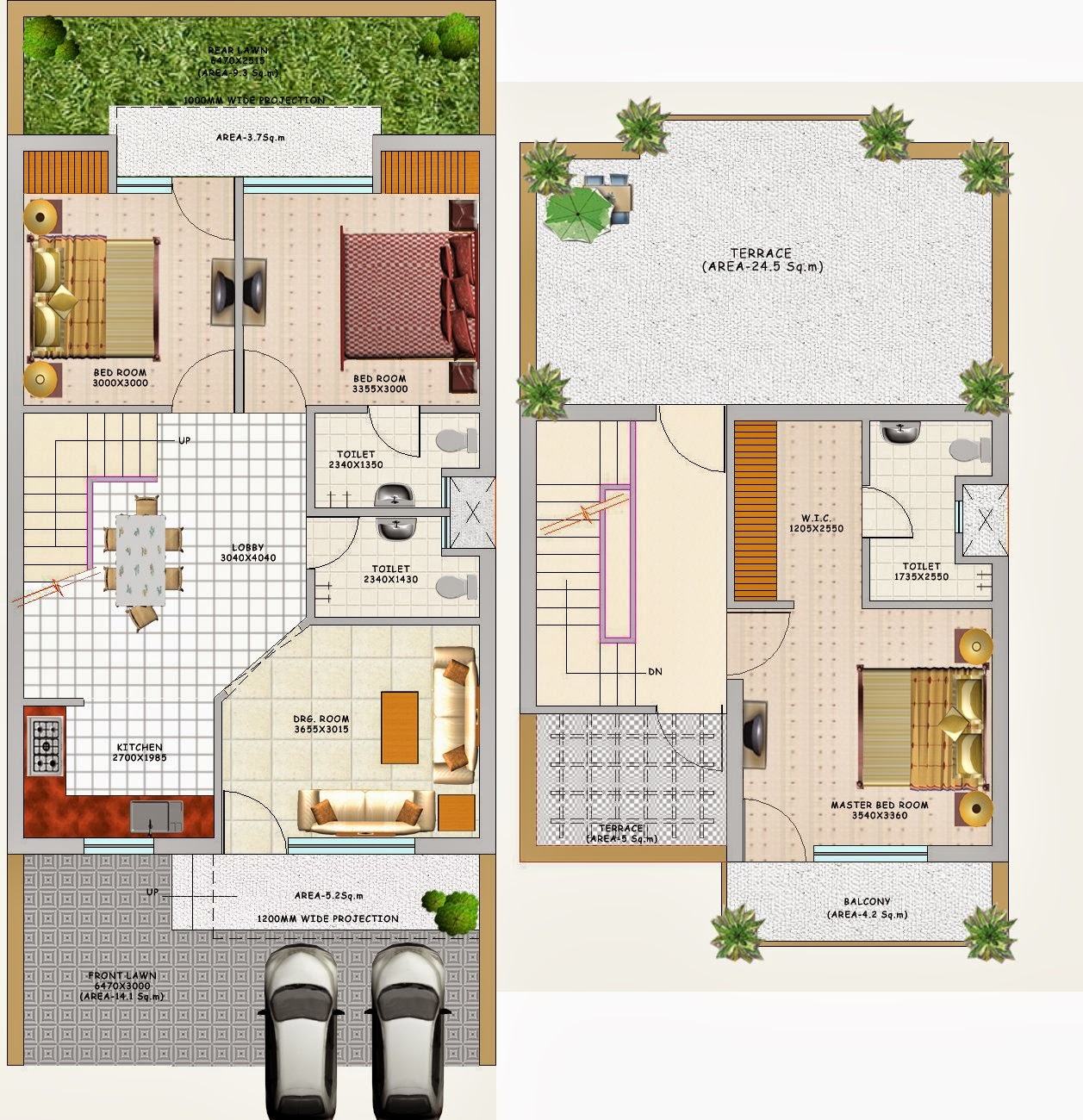 Duplex floor layouts.