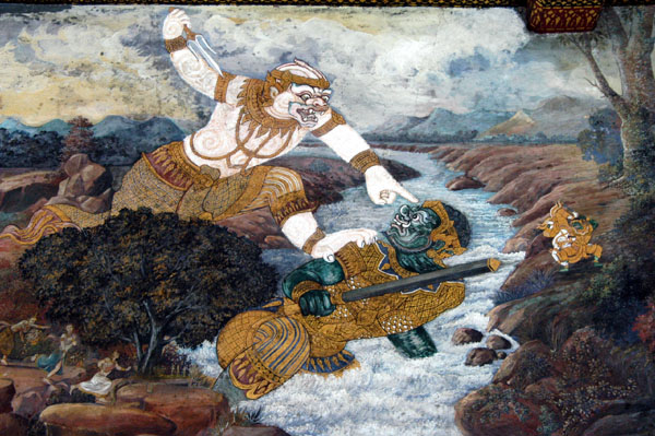 Indian Epics: Images and PDE Epics: Image: Hanuman Battles River Demon