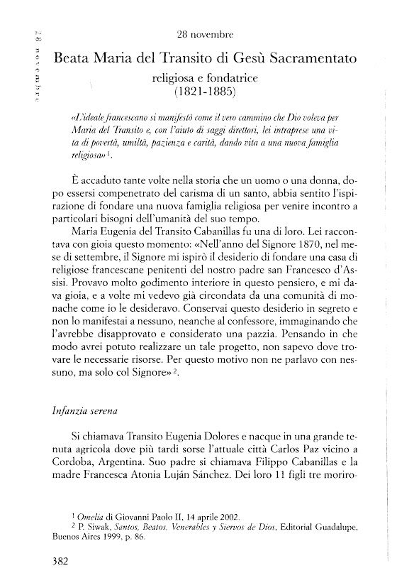 BODI SONČEK: 28 NOVEMBRE Beata Maria del Transito di Gesù Sacramentato ...