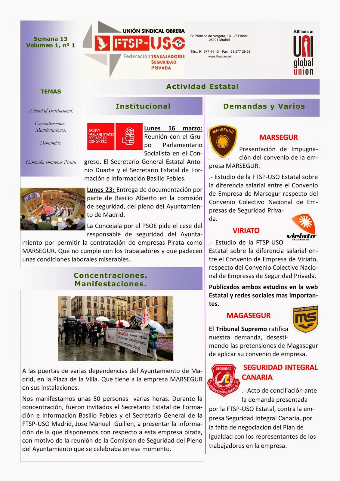 FTSP USO Las Palmas: Boletín Actividad FTSP-USO Estatal Nº 1.