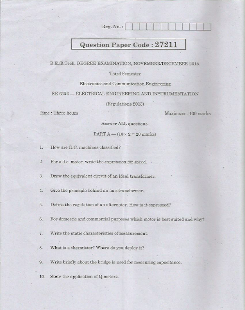 EE6352 Electrical Engineering and Instrumentation Nov Dec 2015 Question ...