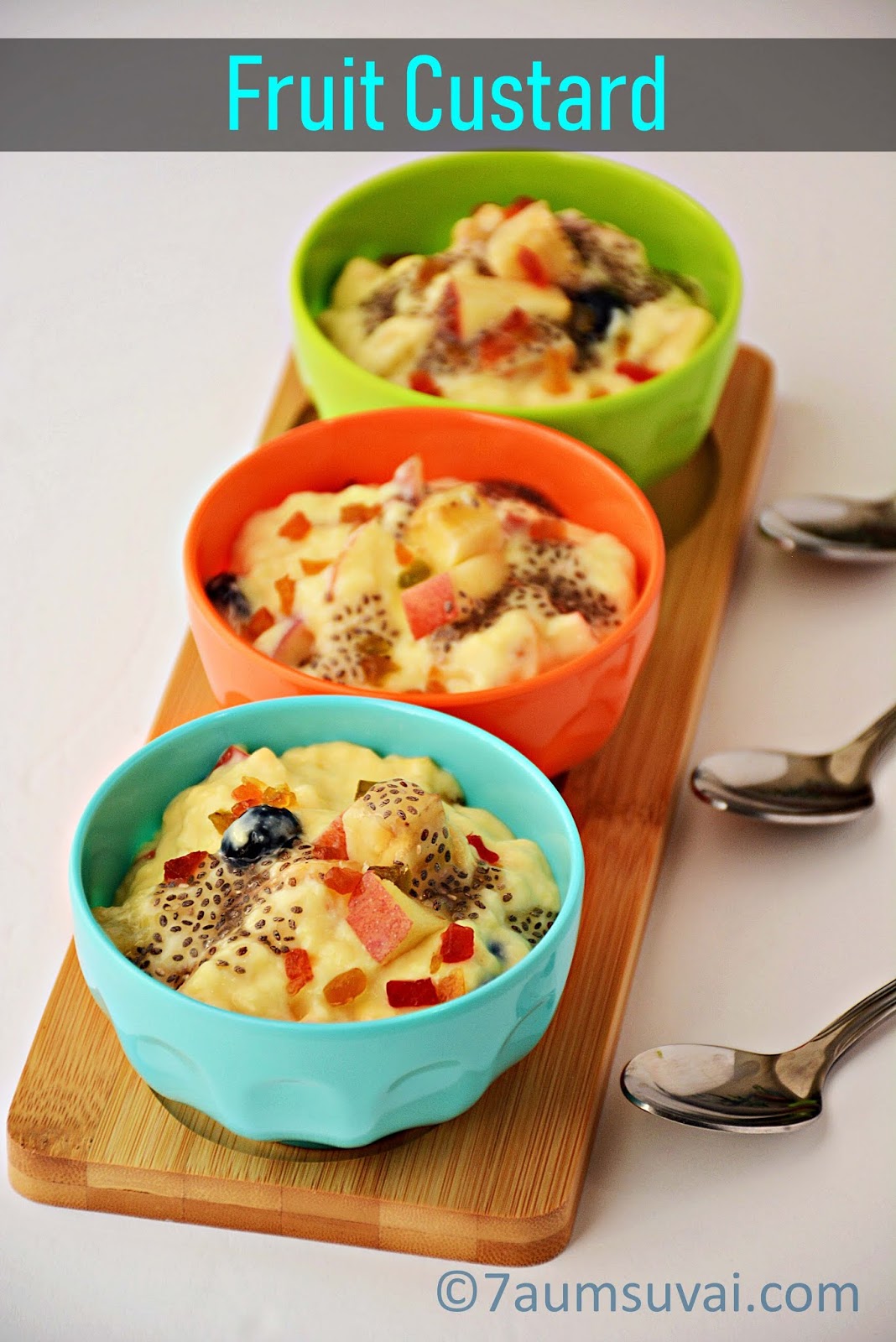 Fruit custard/ Fruit custard with chia seeds / Fruit custard with tutti ...