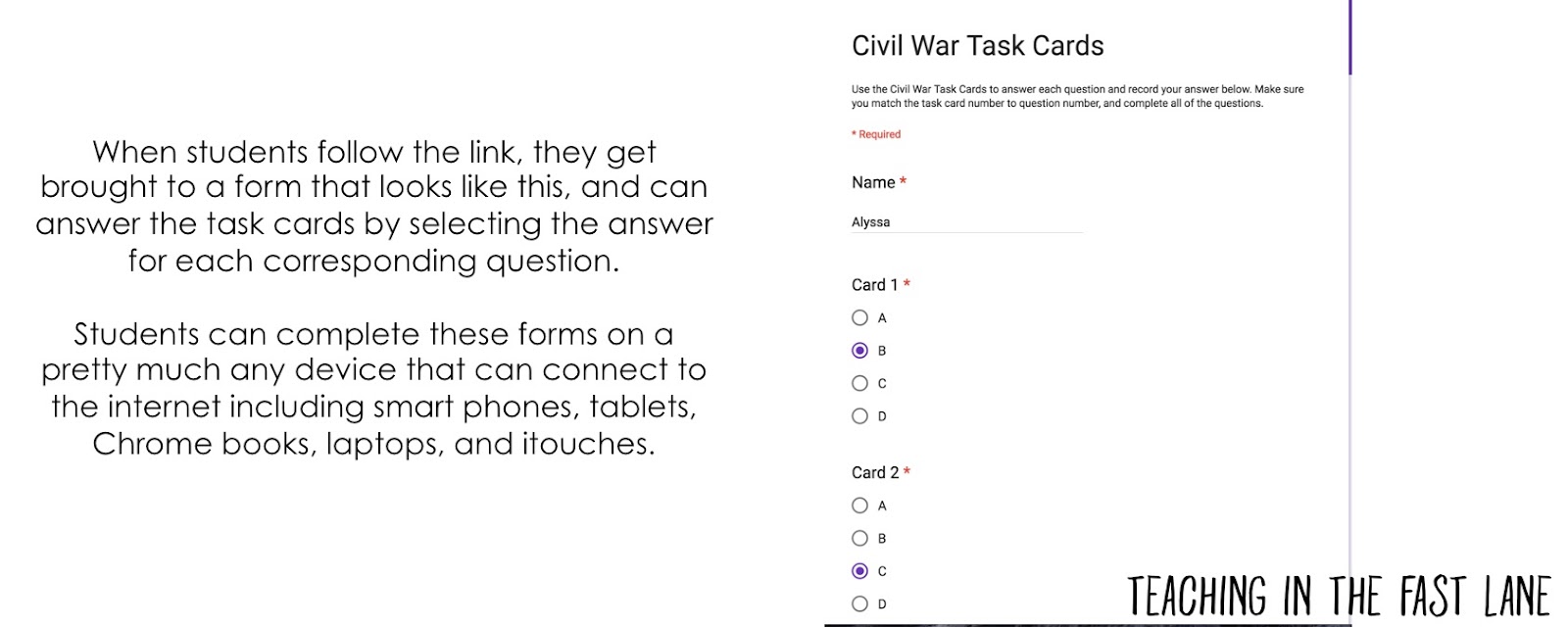 Using Google Forms with Task Cards - Teaching in the Fast Lane