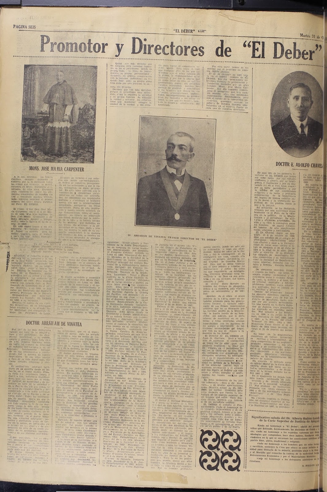 Percy Eguiluz Menendez : EL DEBER: UN PERIÓDICO CATÓLICO DE AREQUIPA