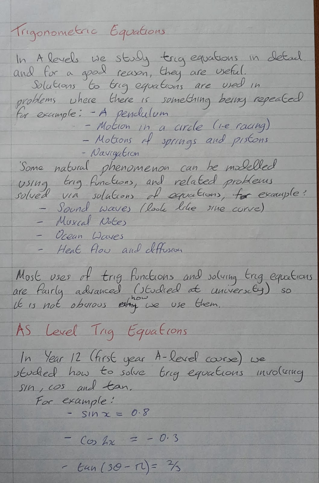 A Level Maths Notes: A2 - Solving trigonometric equations Part 1