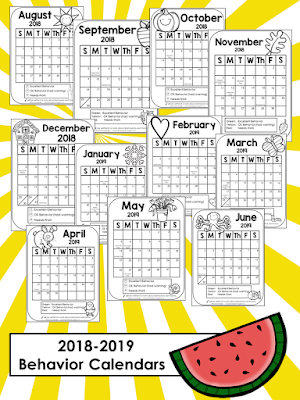 Colors and Kindergarten: Behavior Calendars 2018-2019