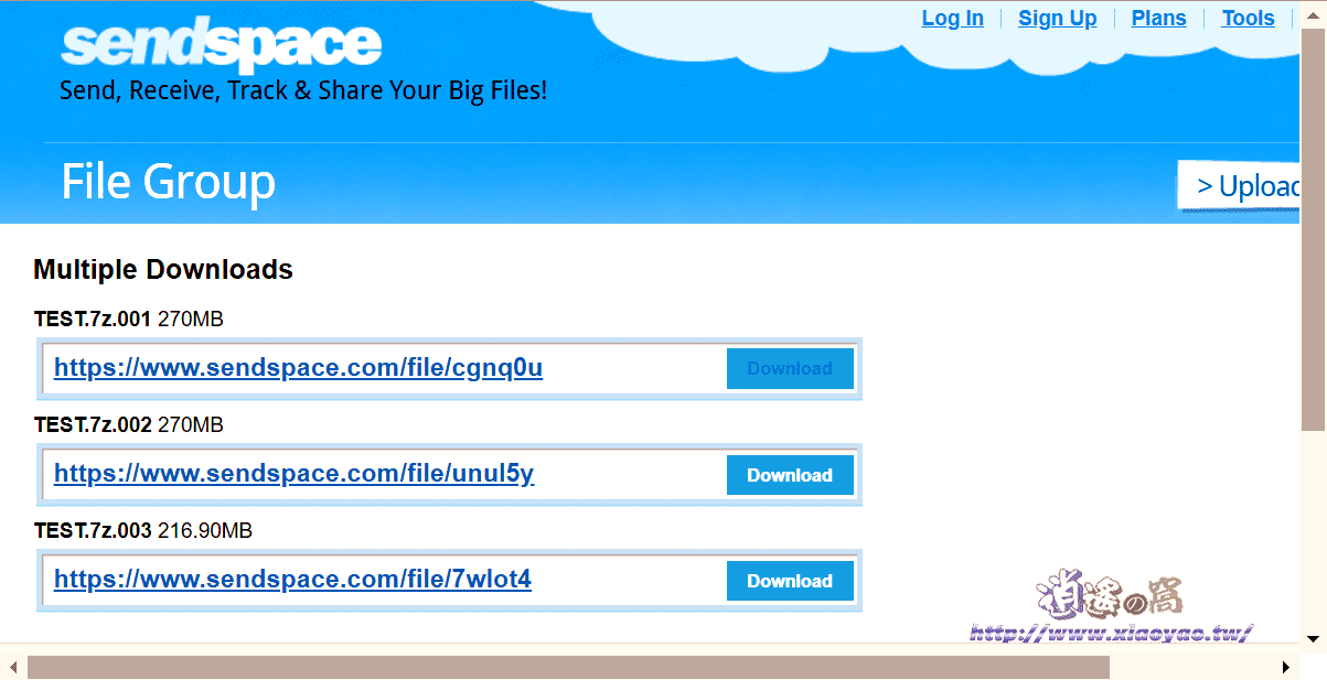 Sendspace 老牌免費空間無須註冊可上傳 300MB，下載無限速