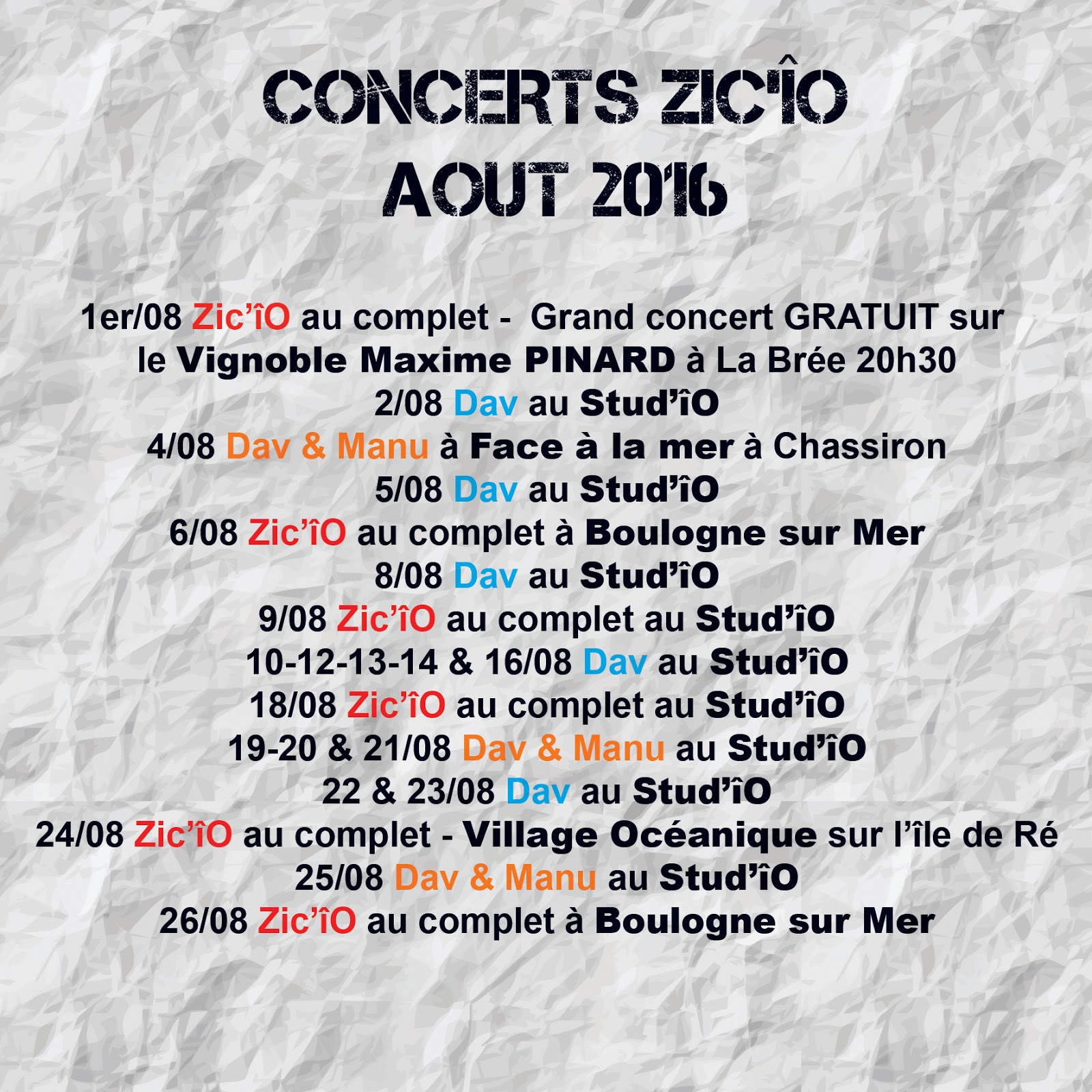 Zic'îO: AGENDA CONCERTS