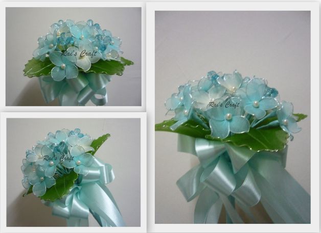 Rai's Craft: Bunga tangan stokin Turquoise + Cream