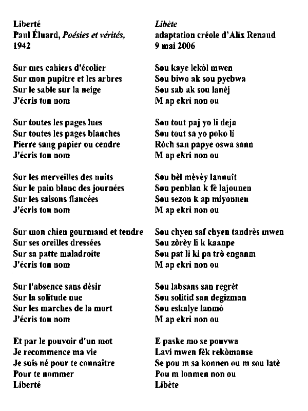 L'arbre des Indes: Paul Eluard, Alix Renaud.- Libète ~ Liberté, 1942 ...