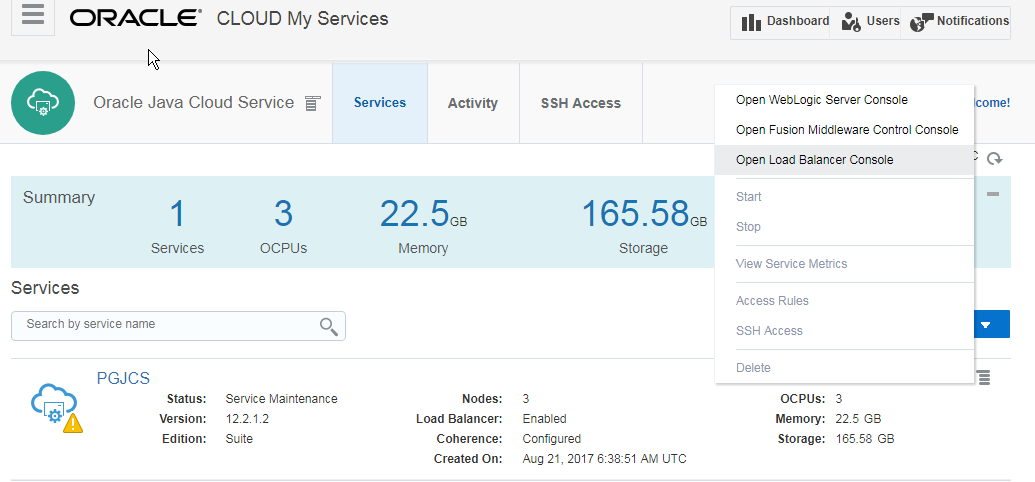 Pg S Oracle Soa Osb Tech Blog How To Provision An Oracle Java Cloud Service Instance