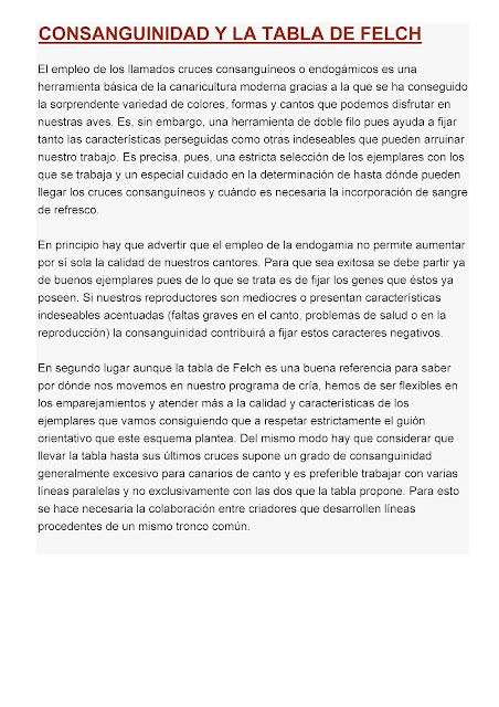 ACer Aviario: Consanguinidad y Tabla de Felch..... (1ª parte)