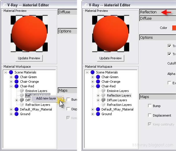 Material : Reflection Layer - 888 Vray Sketchup