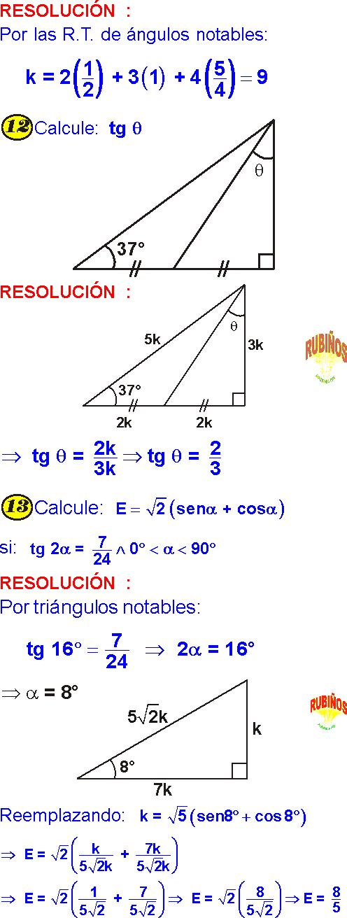 RAZONES TRIGONOMÉTRICAS EN LOS TRIÁNGULOS RECTÁNGULOS NOTABLES EJERCICIOS RESUELTOS PDF