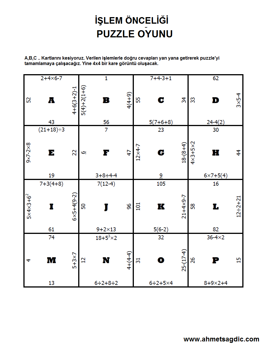 denemedeneme41: ISLEM ONCELIGI - PARANTEZLI ISLEMLER PUZZLE OYUNU