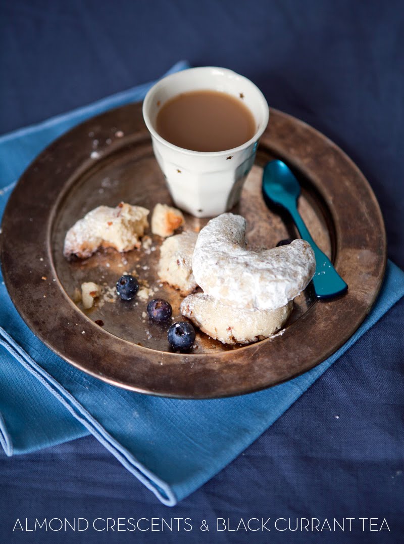 tea cup tea: ALMOND CRESCENTS & BLACK CURRANT TEA