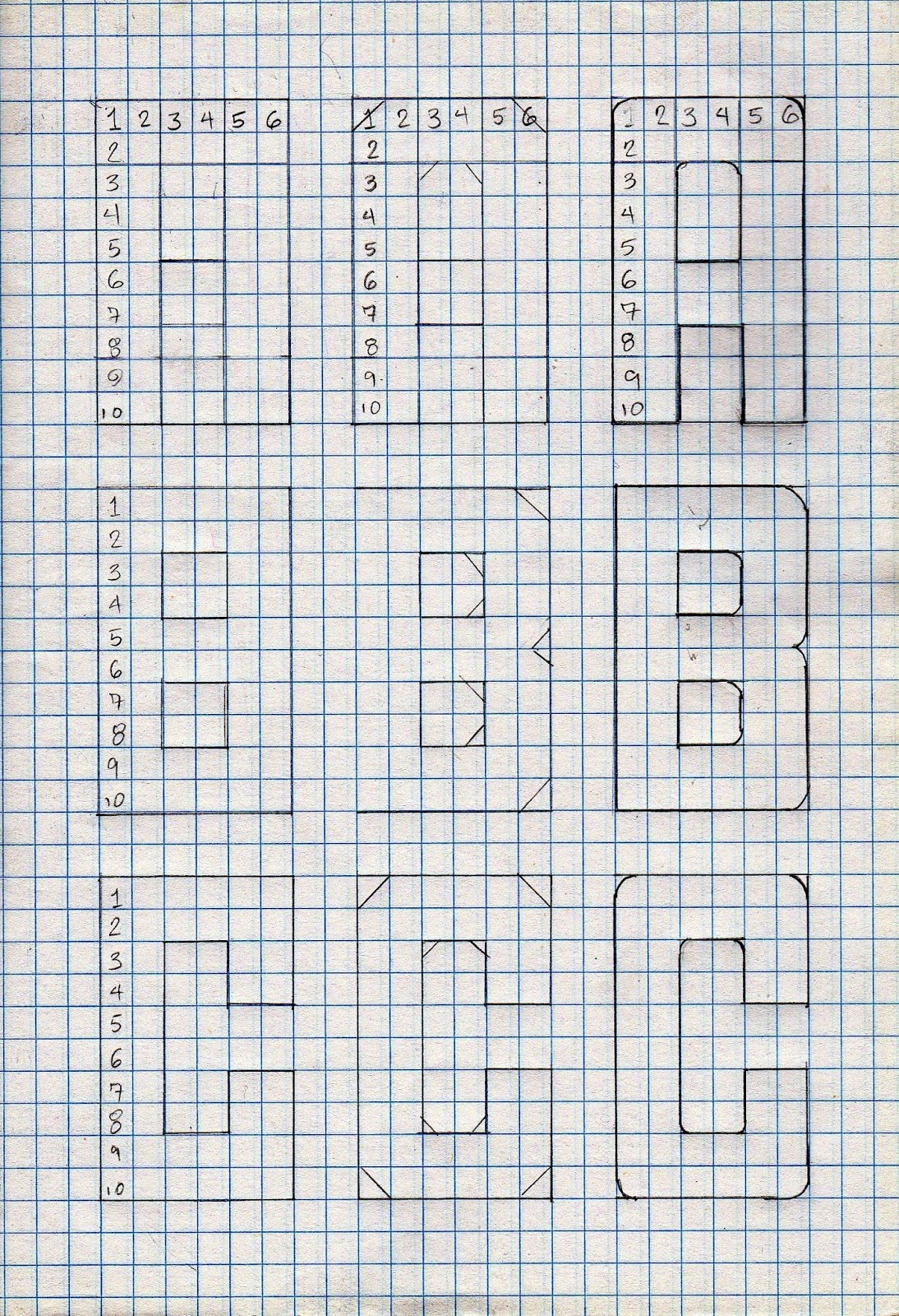 Letras en cuadriculado - primera sesión desde la letra A hasta la F