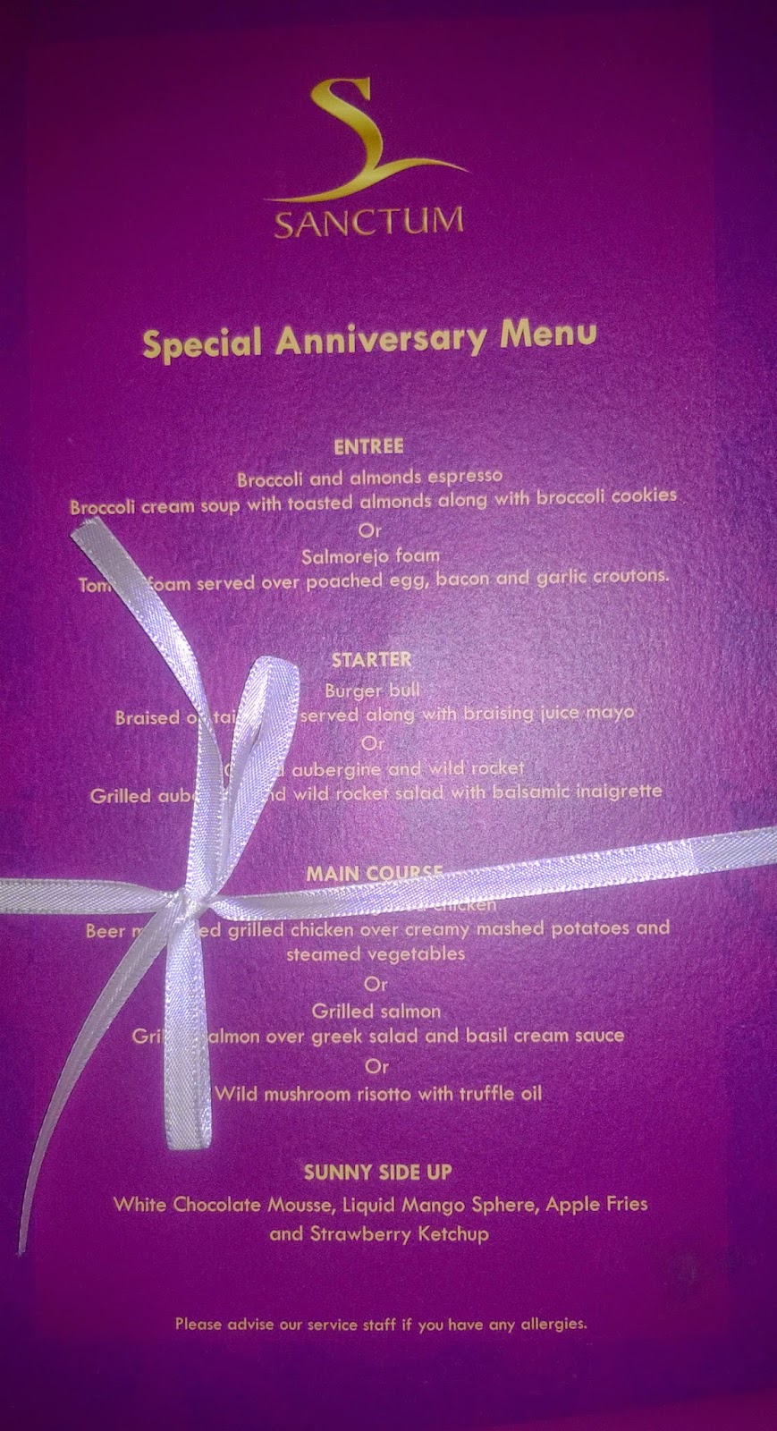 I, me and my views: Special anniversary menu at Sanctum club