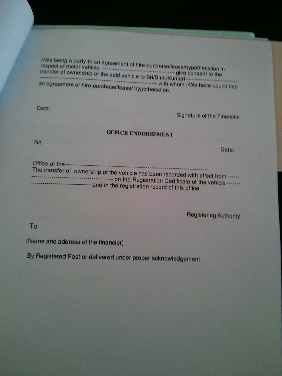 My Experience To Help Others: Two wheeler ownership change/transfer ...