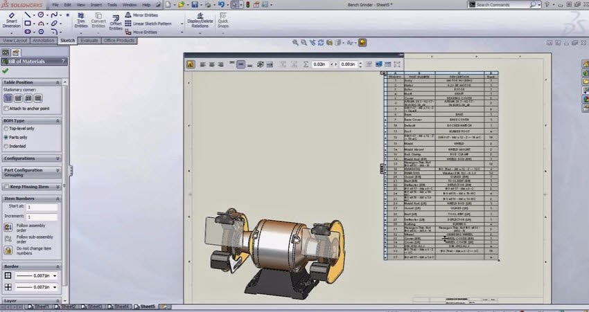 Let's Understand SolidWorks BOM in drawing with Grinder 3D Modeling On ...