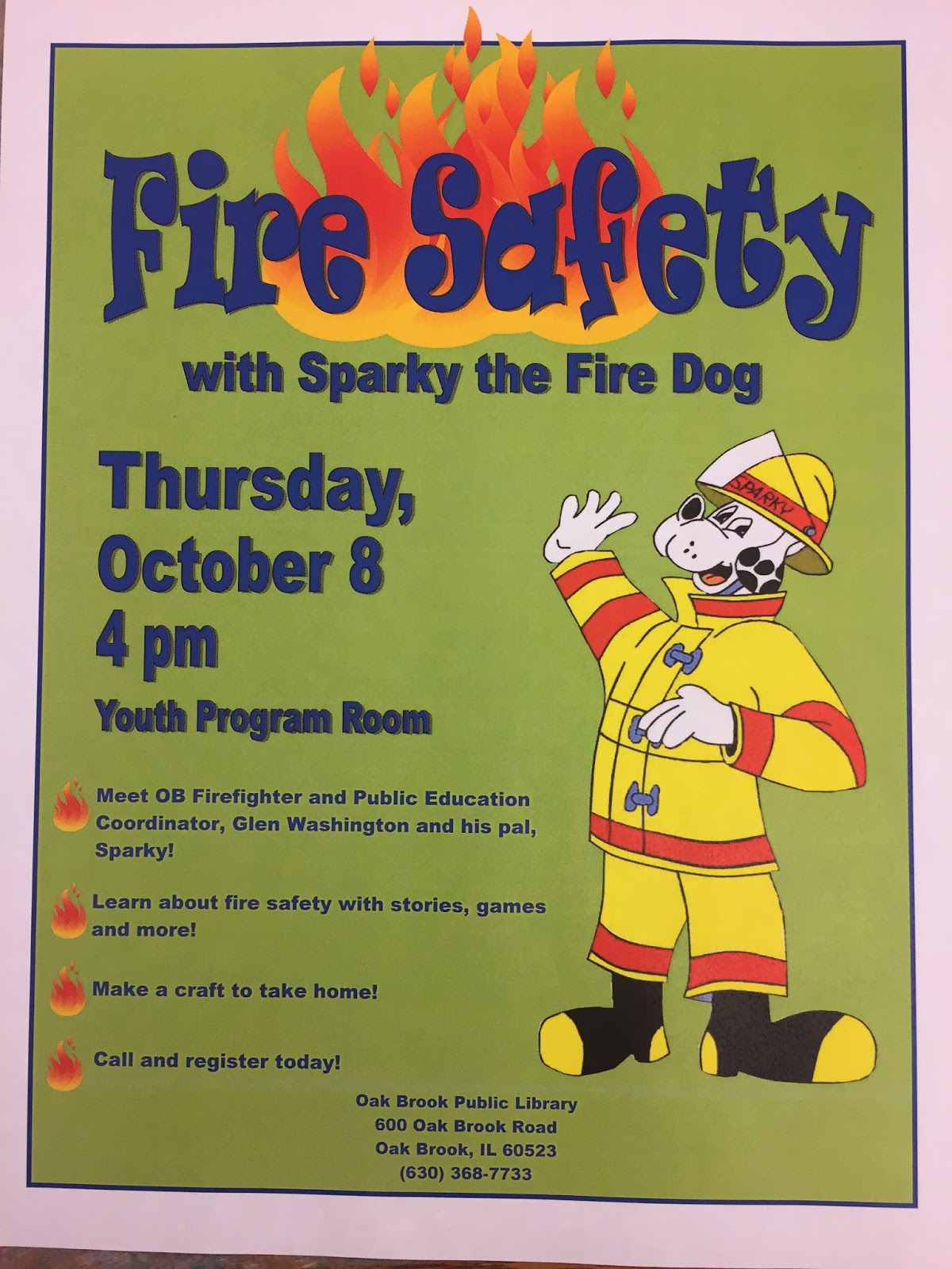OBPL Youth Services Blog: Fire Safety with Sparky the Fire Dog