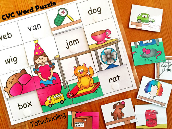 CVC Word Puzzle Pack | Totschooling - Toddler, Preschool, Kindergarten ...
