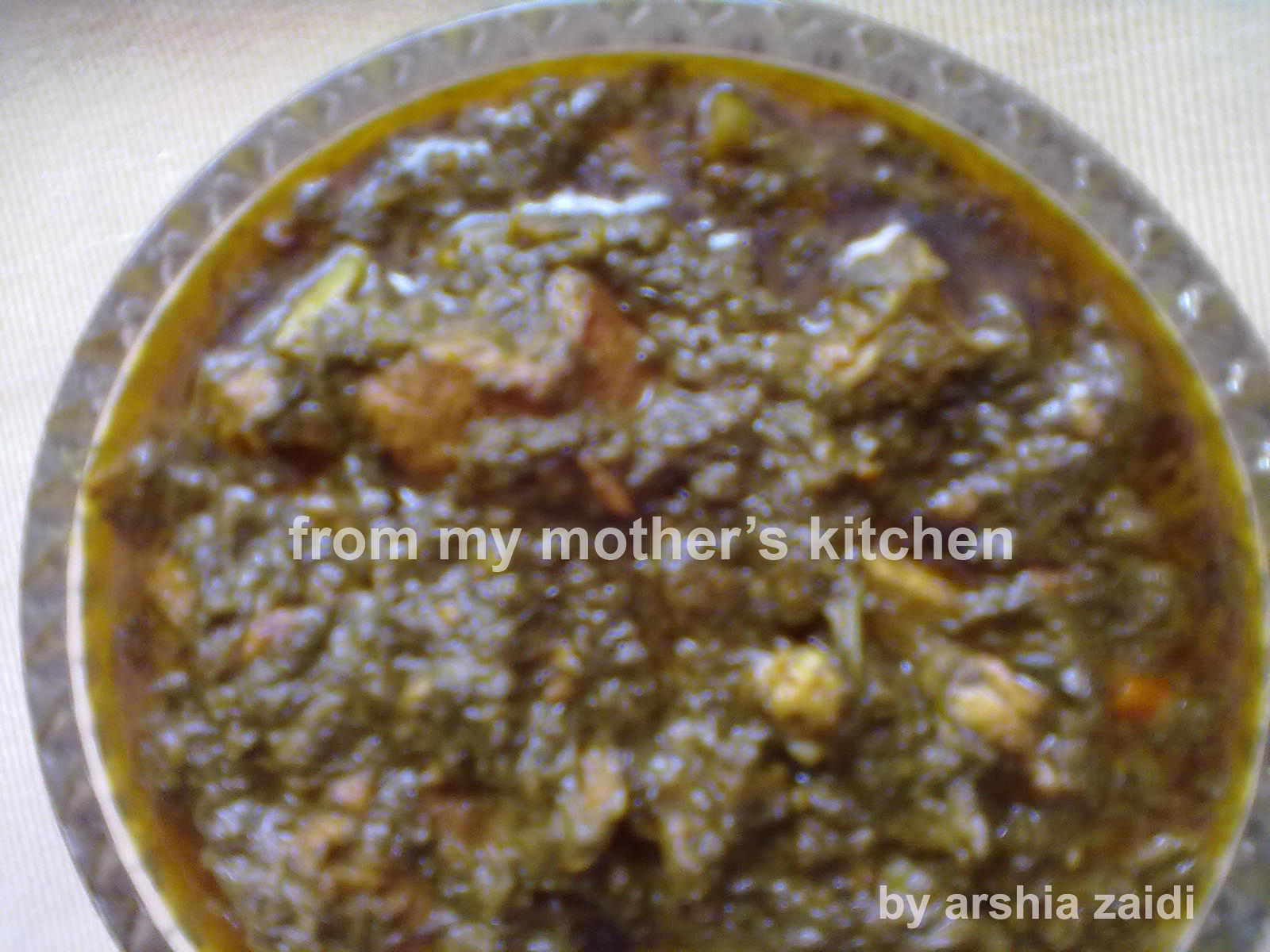 From My Mother's Kitchen: meat with spinach & turnip