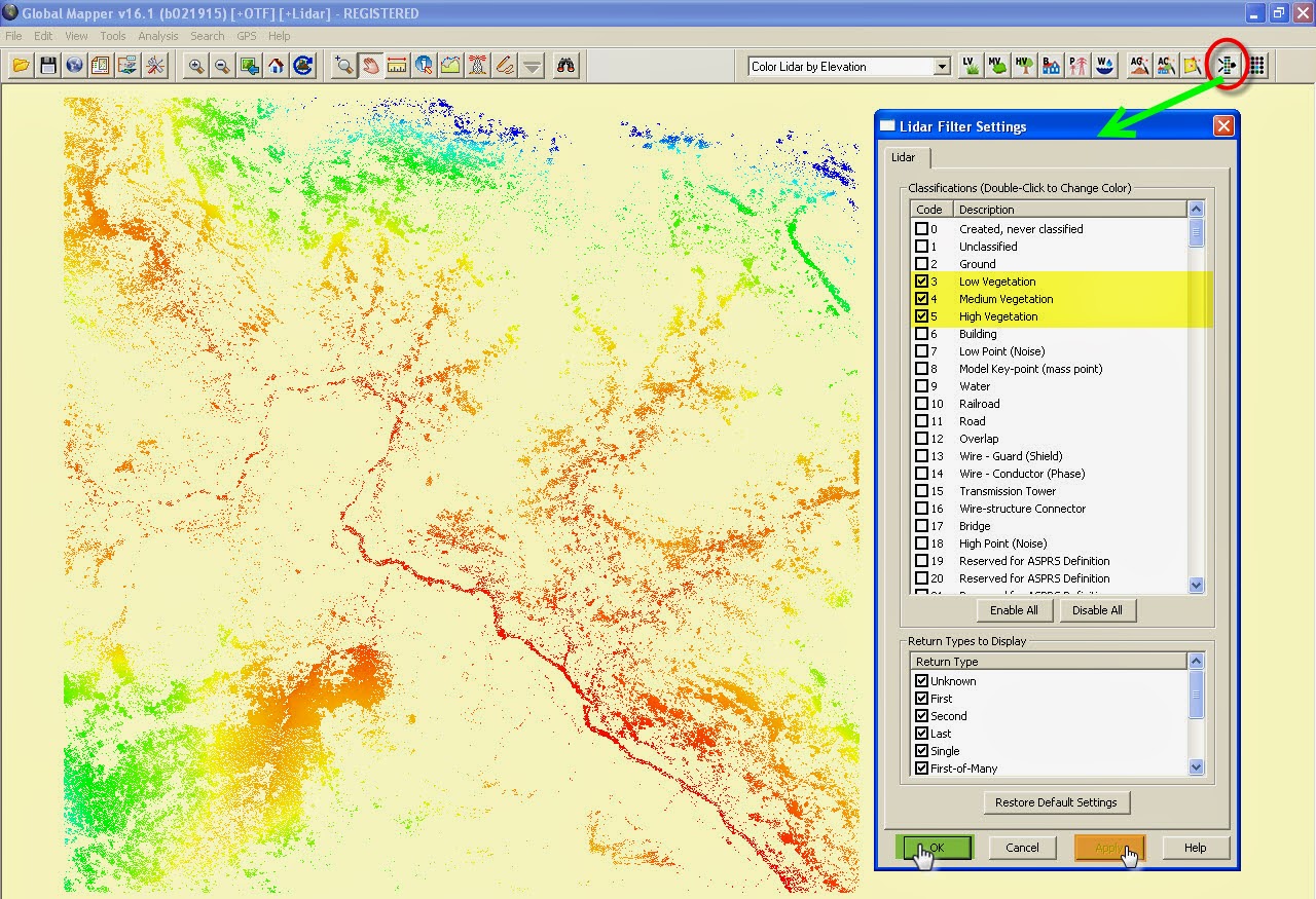 Cartografía Digital: MDT con datos LIDAR en Global Mapper.